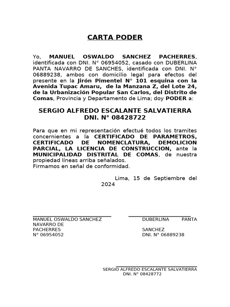 Carta Poder Fredy | PDF