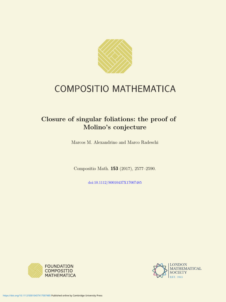 Closure Of Singular Foliations The Proof Of Molinos Conjecture Pdf