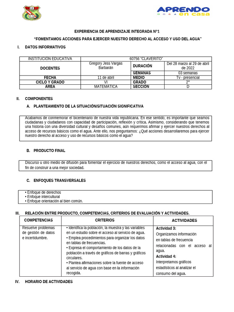 EdA N°01_2do_GREGORY | PDF | Estadísticas | Agua