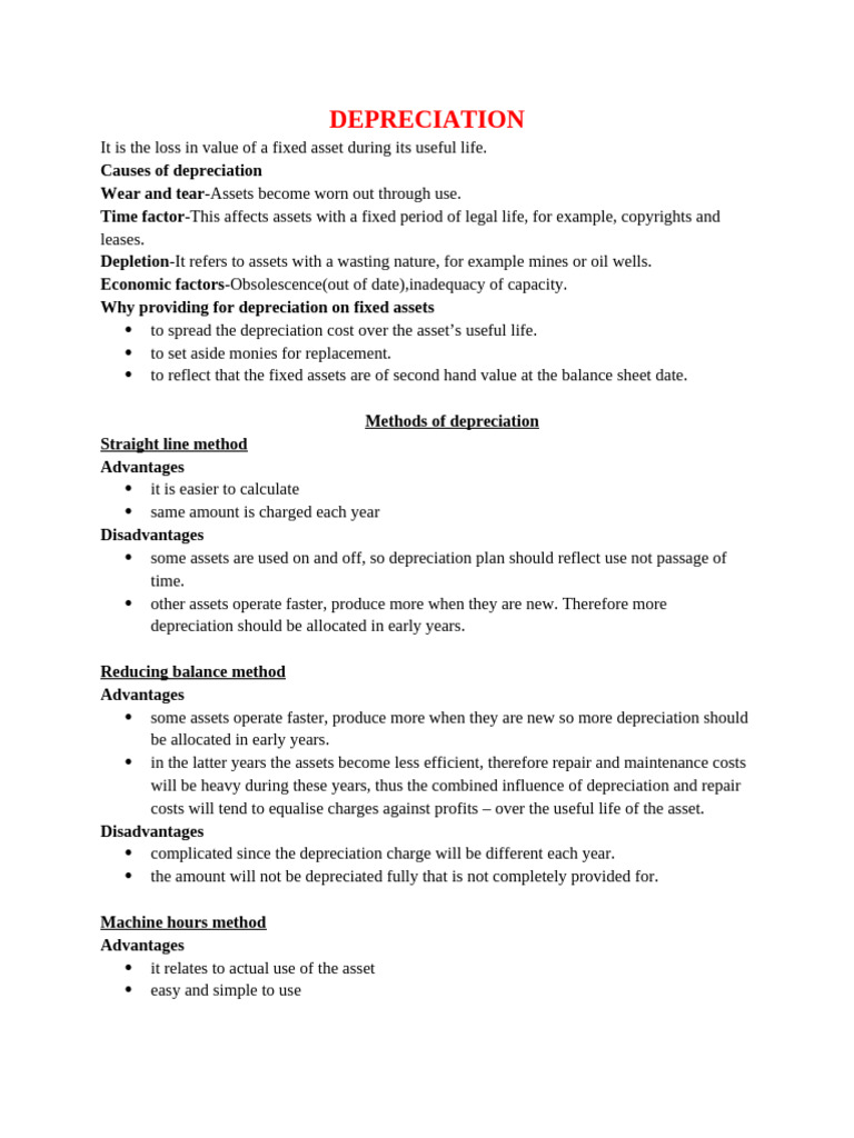U6 ACC LESSON NOTES- DEPRECIATION | PDF | Depreciation | Fixed Asset