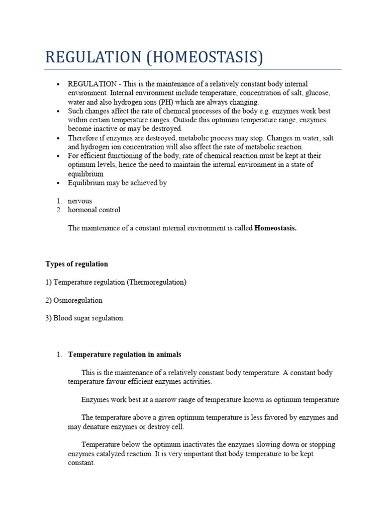 5.regulation (Homeostsis) . | PDF | Thermoregulation | Glycogen