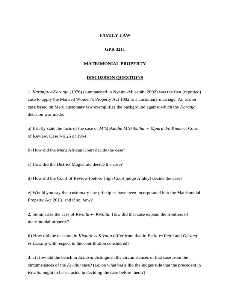 Kivuitu Case and Matrimonial Property Law | PDF | Marriage | Justice