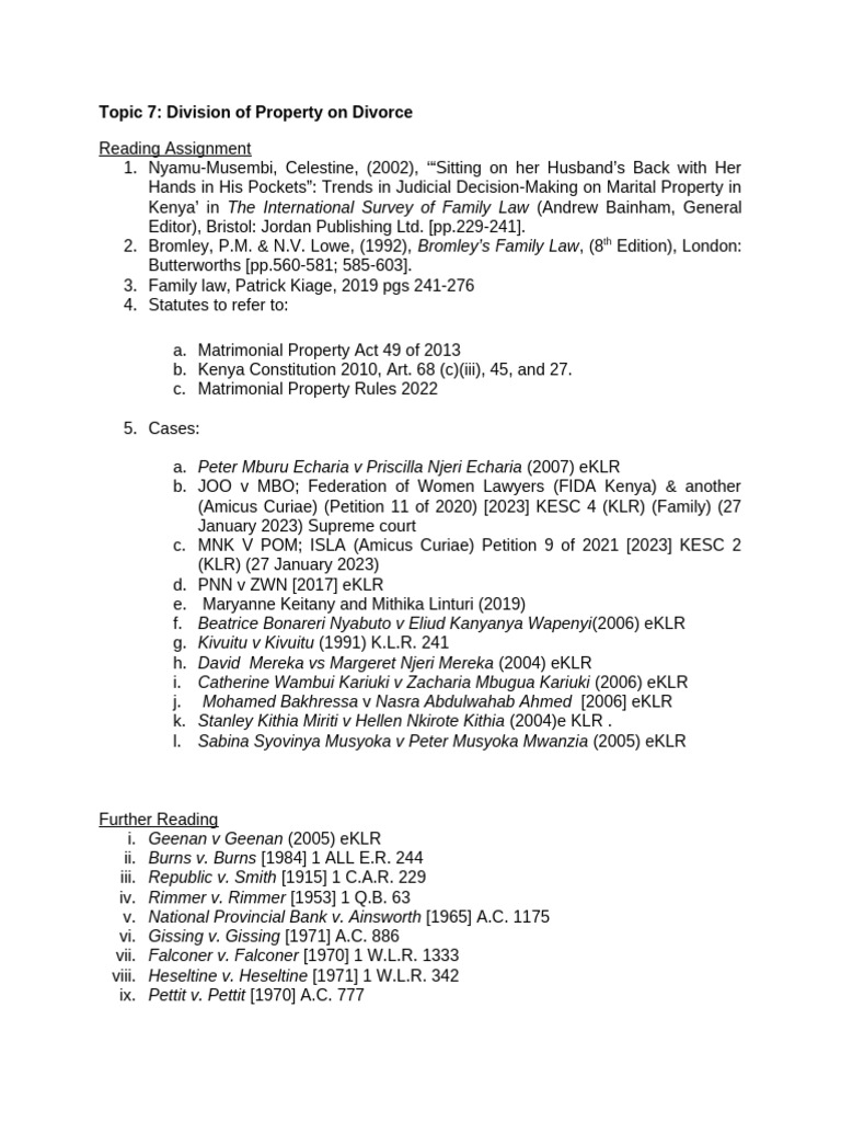 Matrimonial Property Division in Kenya | PDF | Social Institutions