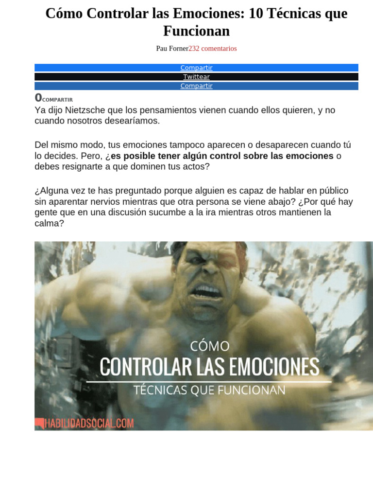 Cómo Controlar Las Emociones | PDF | Las emociones | Temor