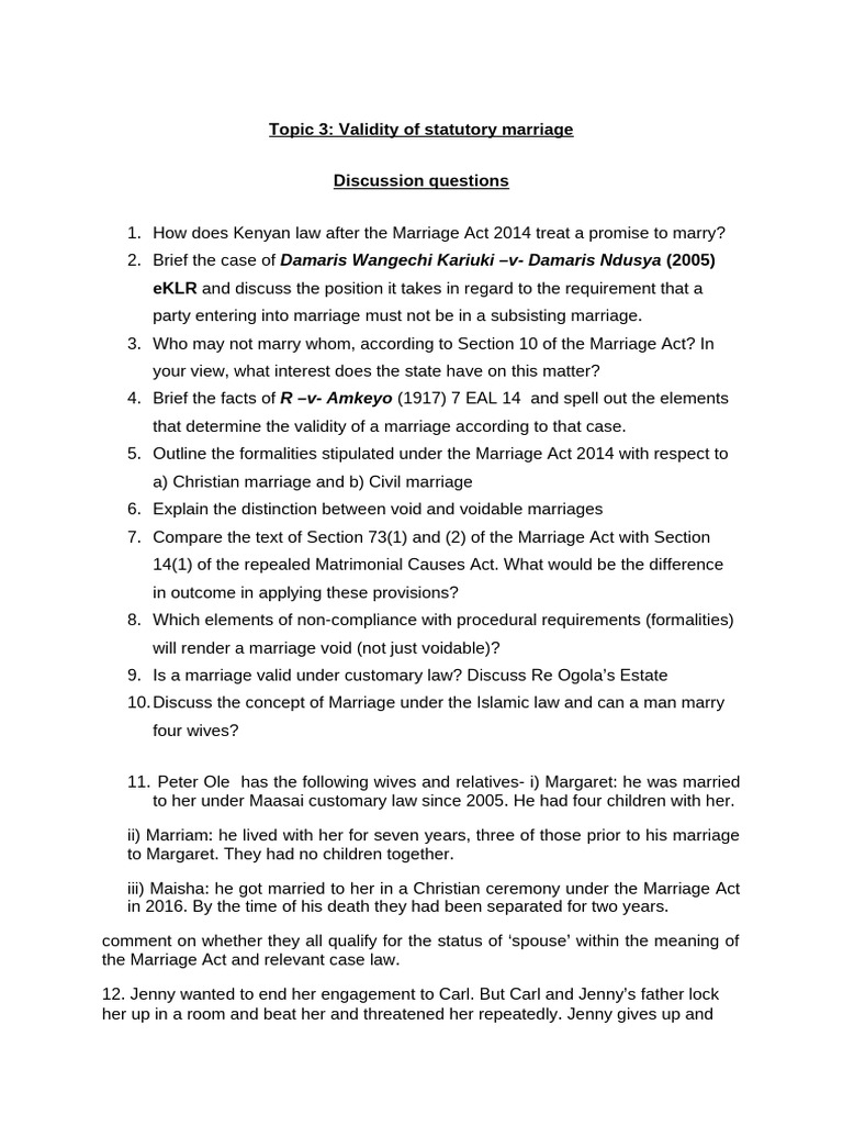 Topic3 Statutory Marriage Discussion Questions | PDF | Marriage ...