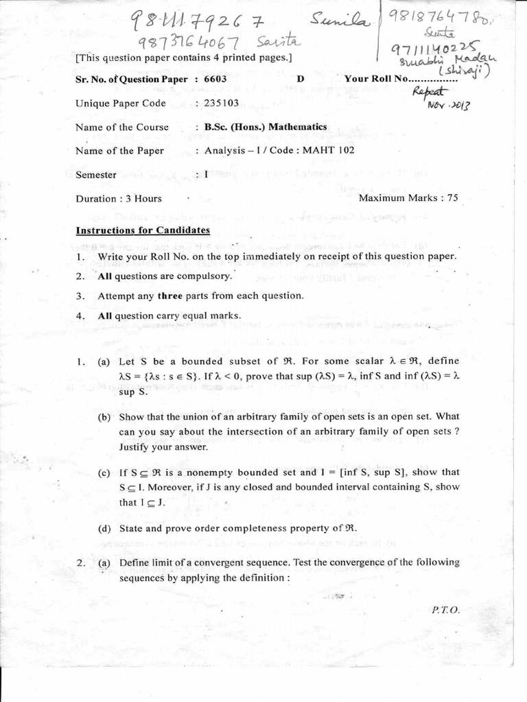 QP Real Analysis 2012-13 - Repeat | PDF