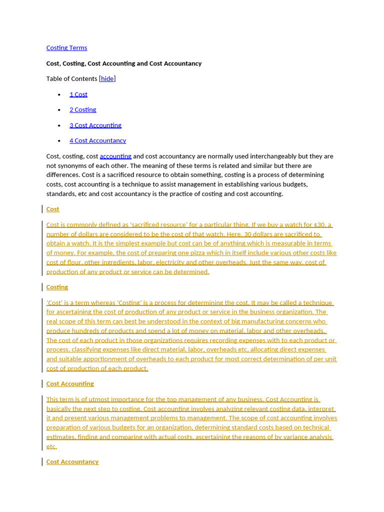 costing | PDF | Cost Accounting | Cost