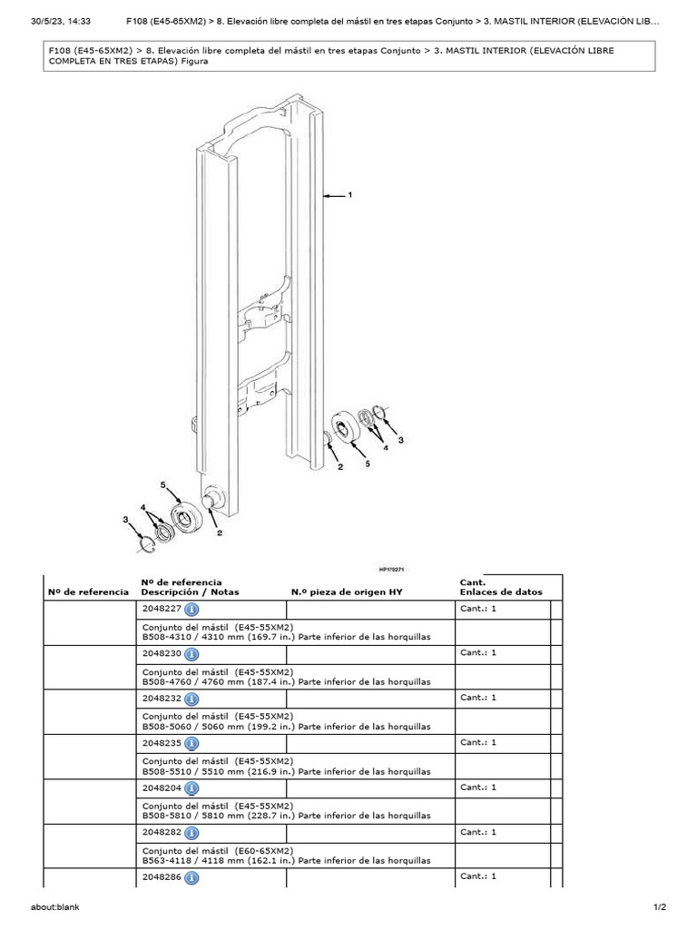 F108 (E45-65XM2) - 8. Elevación Libre Completa Del Mástil en Tres Etapas Conjunto - 3. MASTIL ...