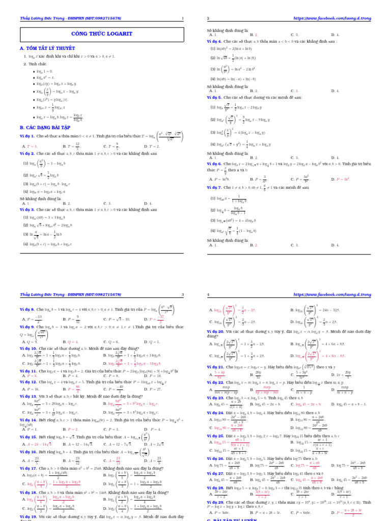 Mu Logarit Cong Thuc Logarit | PDF