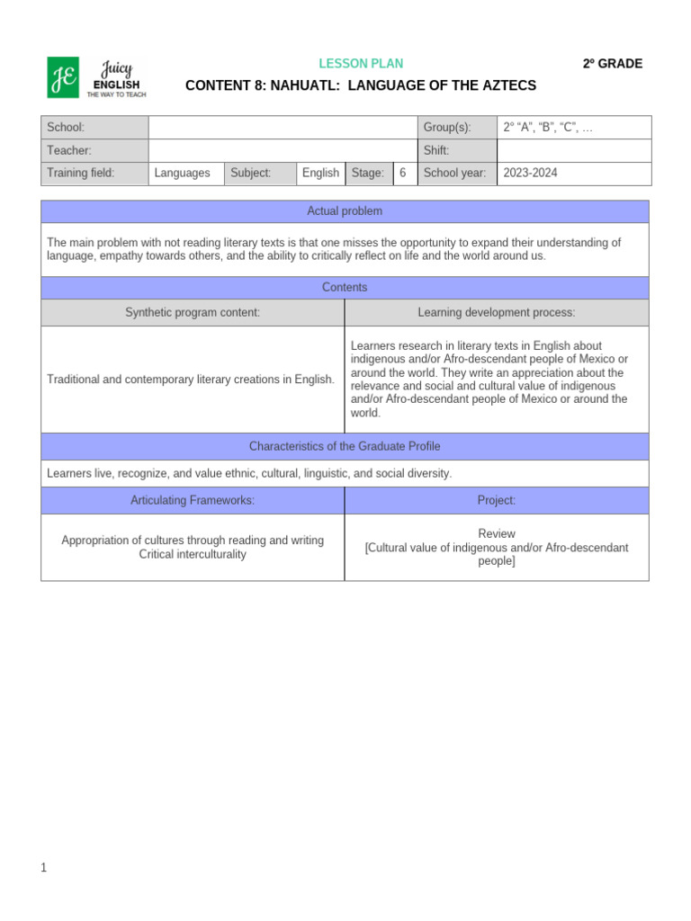 2GC8 Nahuatl - Language of The Aztecs - LP - 2023-2024 | PDF ...
