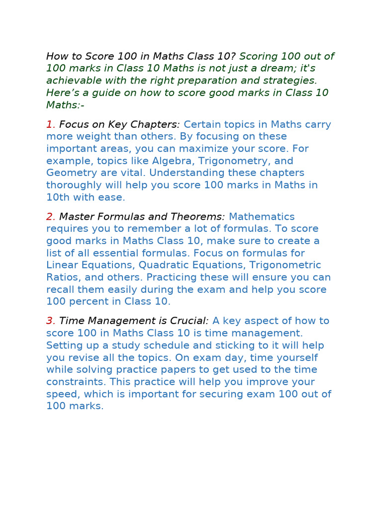 Achieving 100 in Class 10 Maths Guide | PDF | Mathematics | Trigonometry