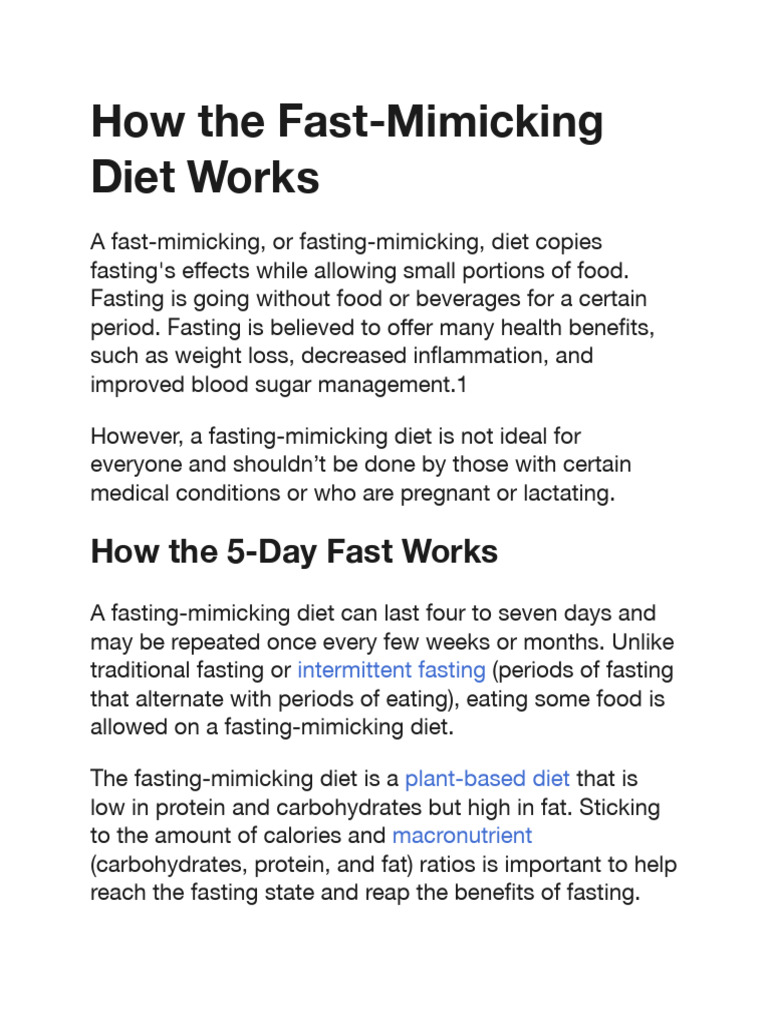 Fast-Mimicking Diet Meal Plan Guide | PDF