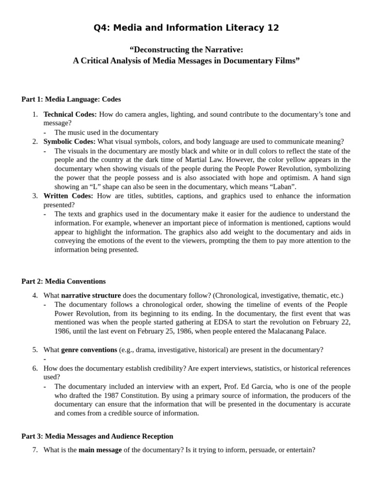 Q4 Lesson2 Activity Media-Language | PDF | Documentary Film | Information