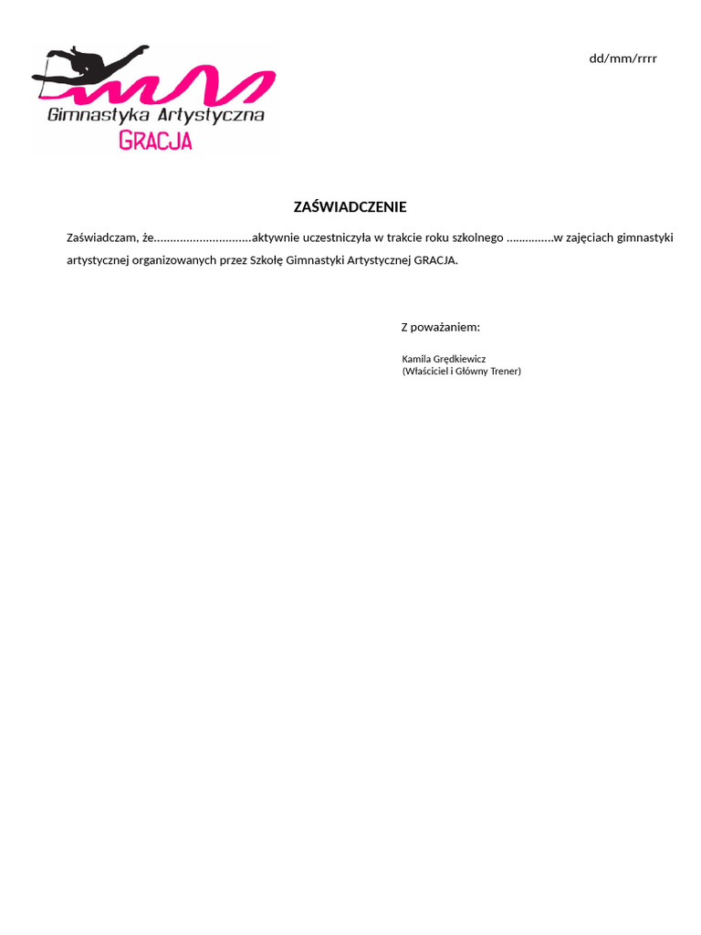 Druk Firmowy Z Logo - Zaswiadczenie Do Szkoly | PDF