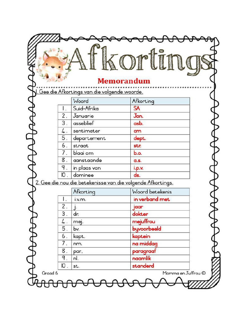 Afrikaans Grade 5 Worksheet Booklet | PDF