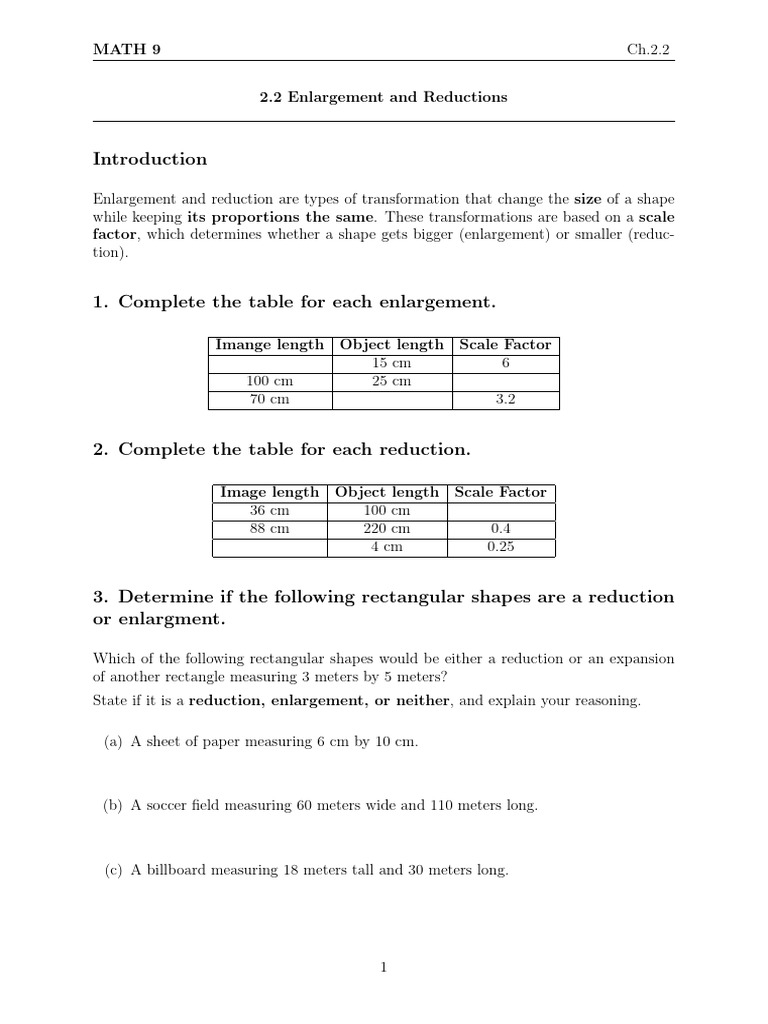 Transformations: Enlargements & Reductions | PDF