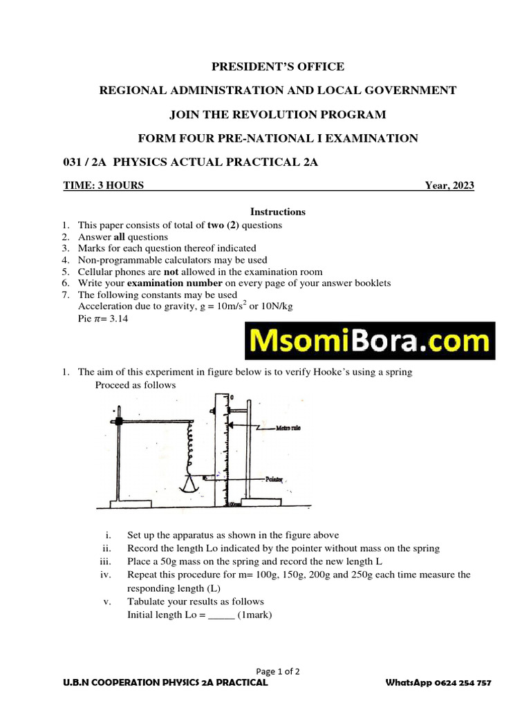 PHYSICS 2A - Questions n Answers - MSOMIBORA.COM | PDF | Force | Quantity