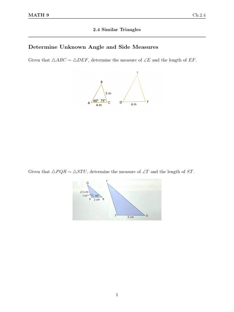 Math 9 CH 2 4 Similar Triangles | PDF