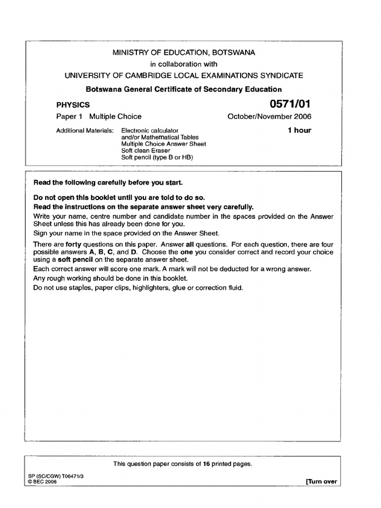 Physics Paper 1 2006 | PDF