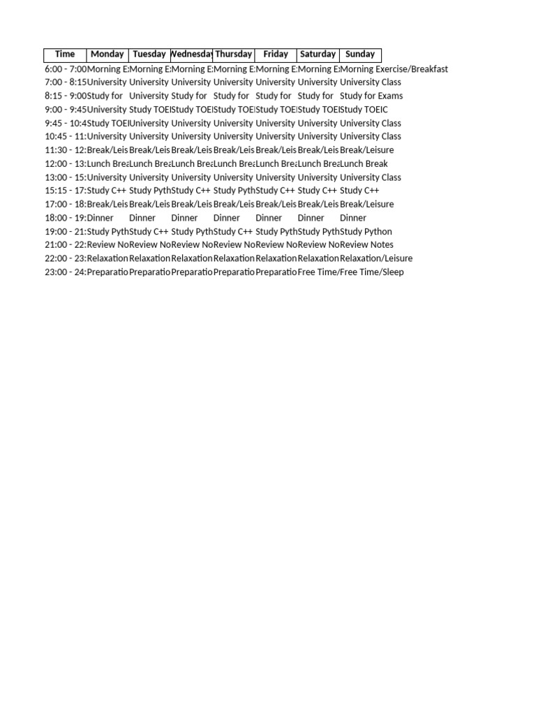 University Student Timetable | PDF