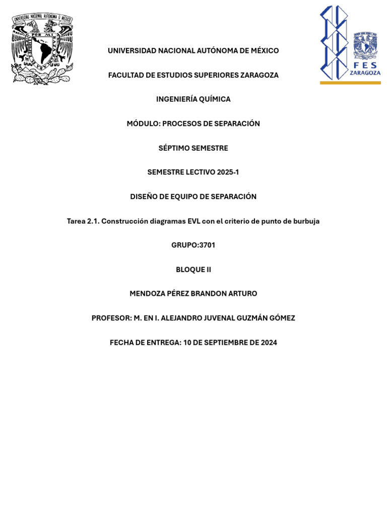 Tarea 2.1. Construcci-N Diagramas EVL Con El Criterio de Punto de Burbuja | PDF | Materiales ...