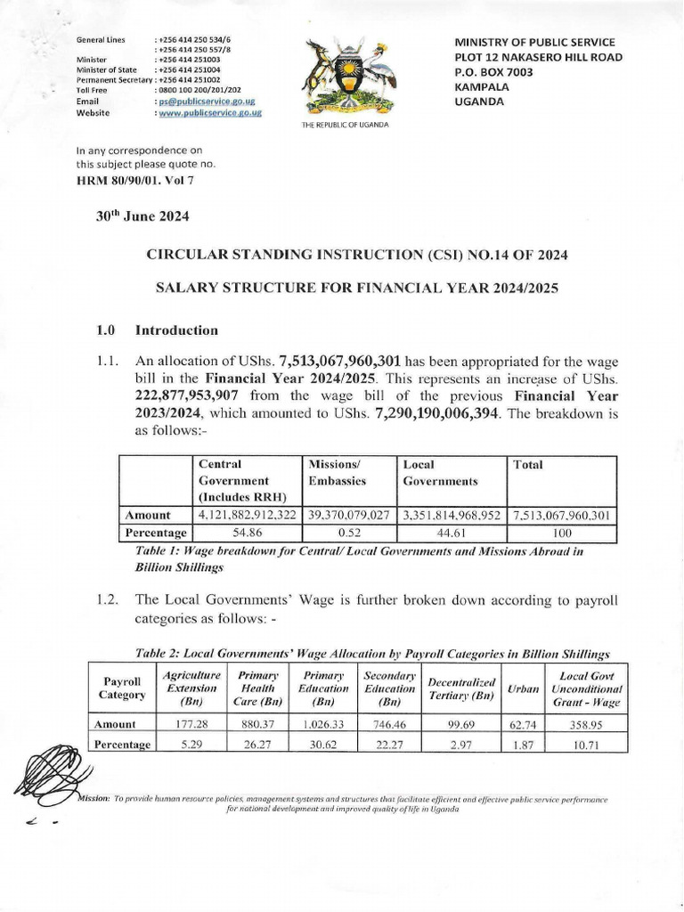 Circular Standing Instruction CSI 14 of 2024 Salary Structure For ...