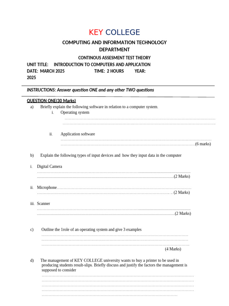 CIT-3117-INTRODUCTION-TO-COMPUTERS-AND-APPLICATION-2 Class 1 | PDF ...