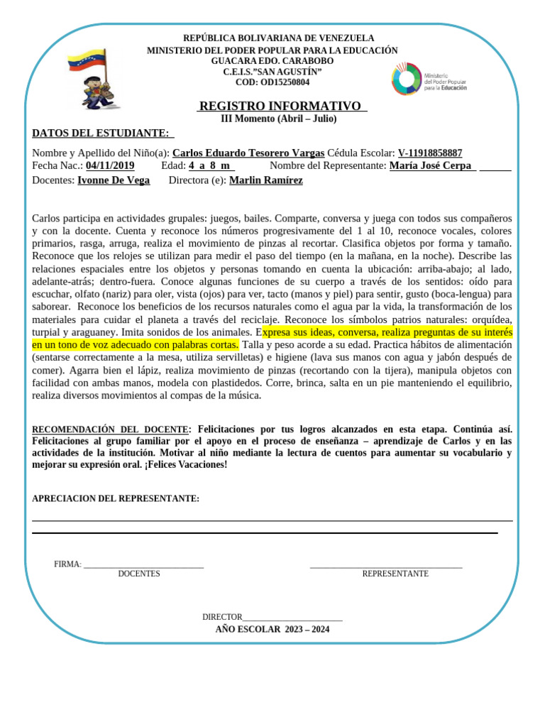 BOLETAS III Momento Sala 3 Grupo 2 2024 IVONNE | PDF | Venezuela | Maestros