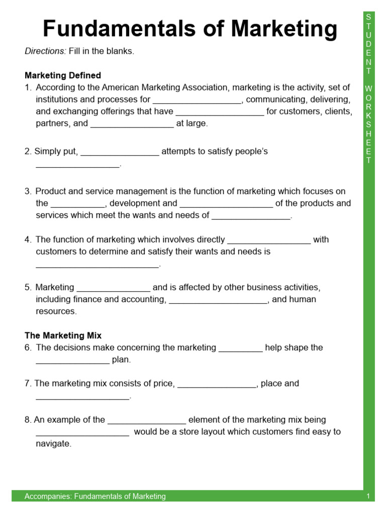 Marketing Fundamentals Worksheet | PDF | Marketing | Private Sector