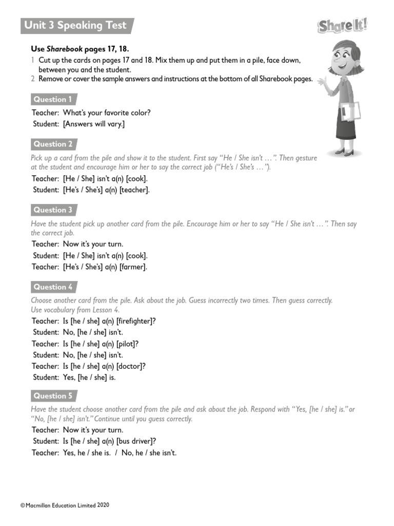 Unit 3 Speaking Test Instructions | PDF
