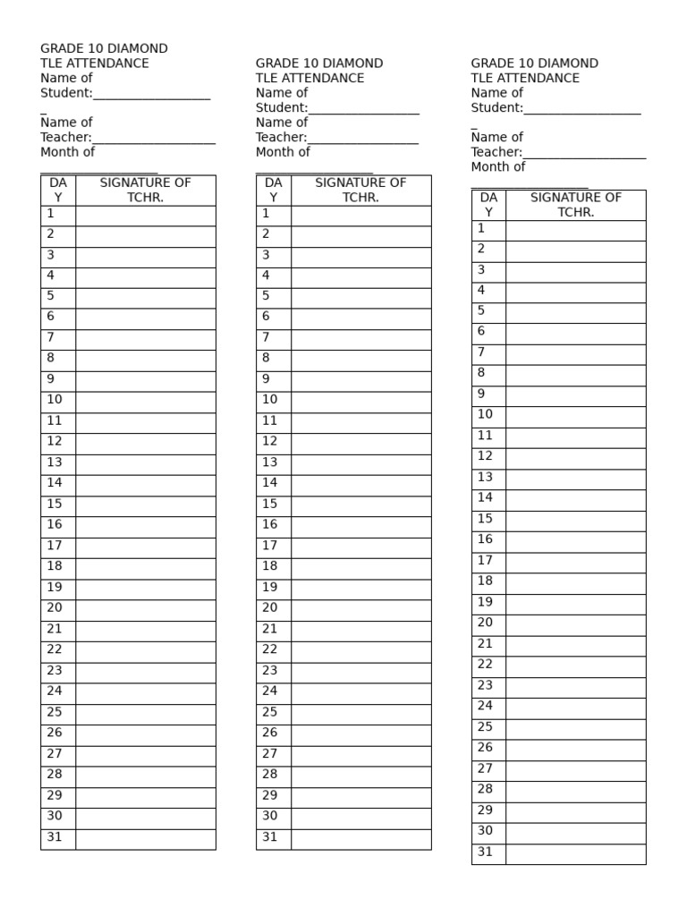 Grade 10 TLE Attendance Sheet | PDF