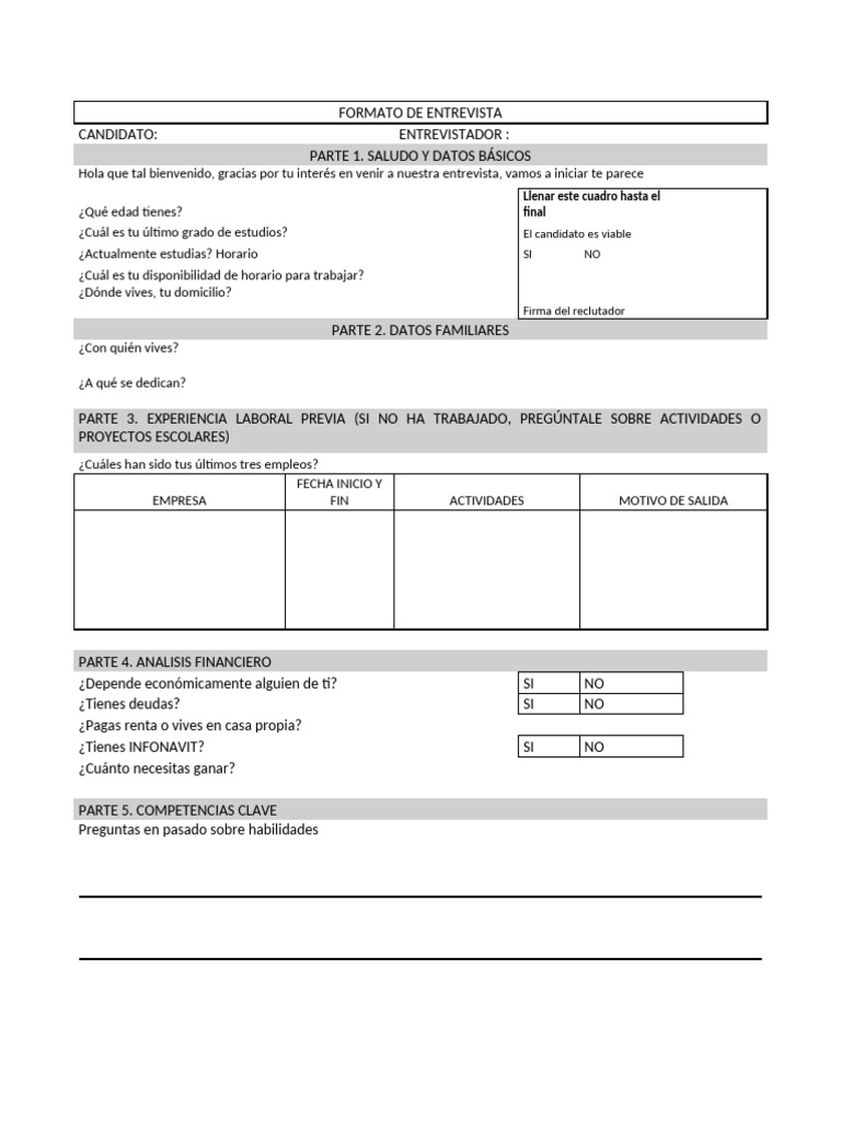 Formato Entrevista Sencillo | PDF