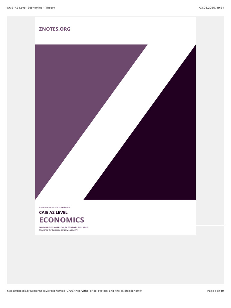 CAIE A2 Level Economics Theory | PDF | Utility | Goods