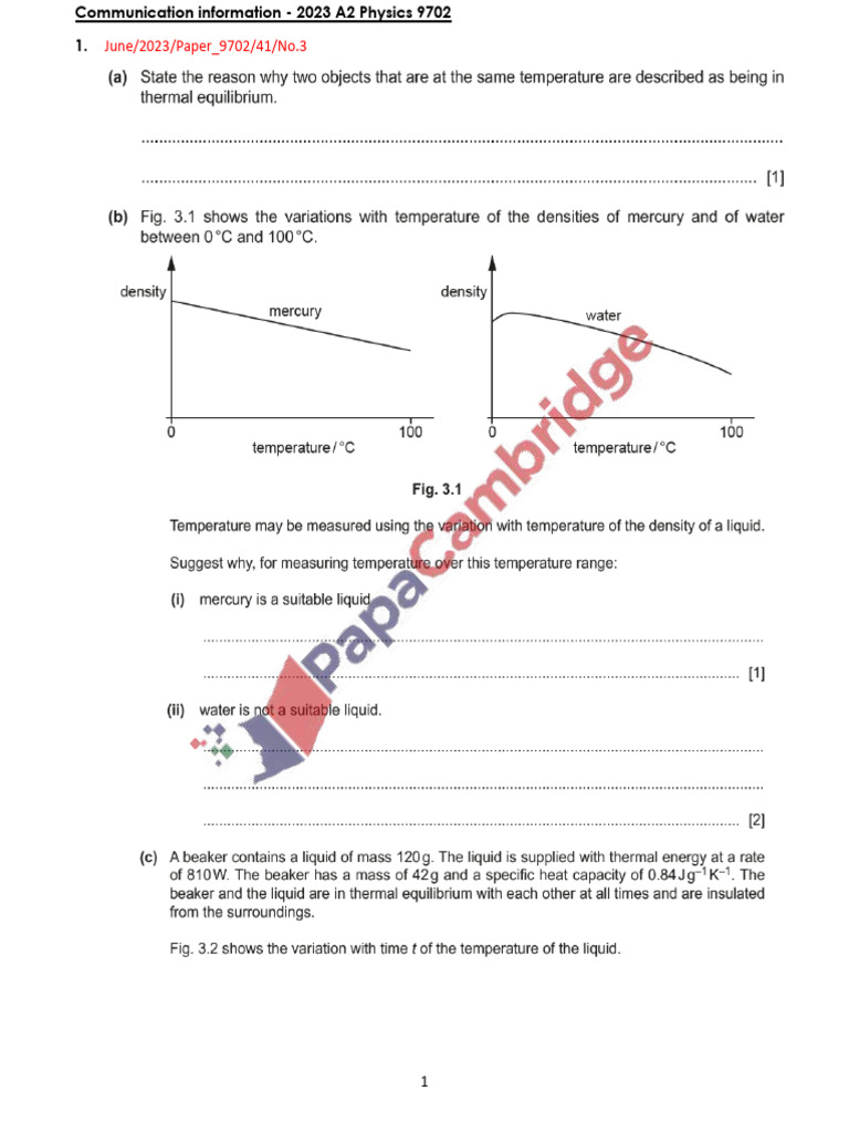 2023 Temperature A2 Physics 9702 | PDF