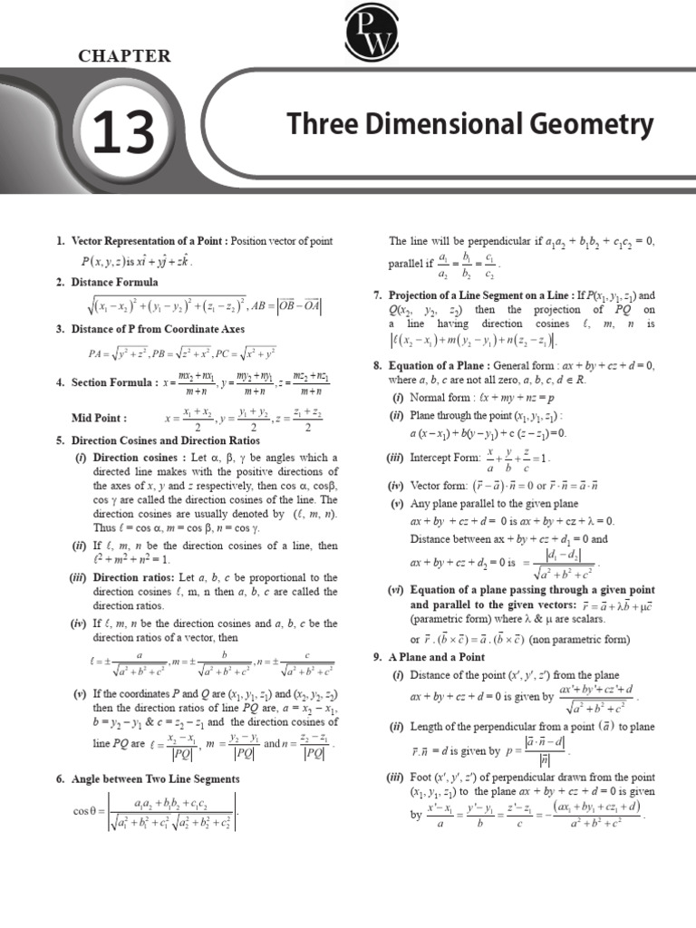 Three Dimensional Geometry _ Short Notes | PDF | Linear Algebra ...