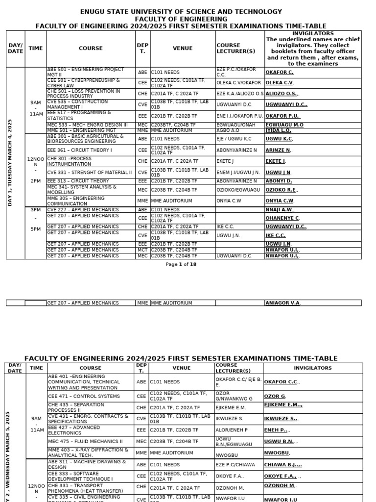 Exam Time Table (2025) First Draft 2 | PDF | Physical Sciences ...