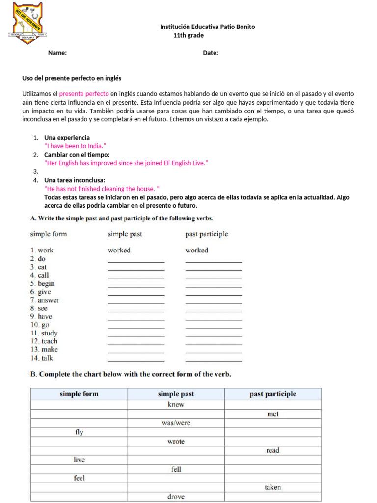 Uso del Presente Perfecto Inglés | PDF