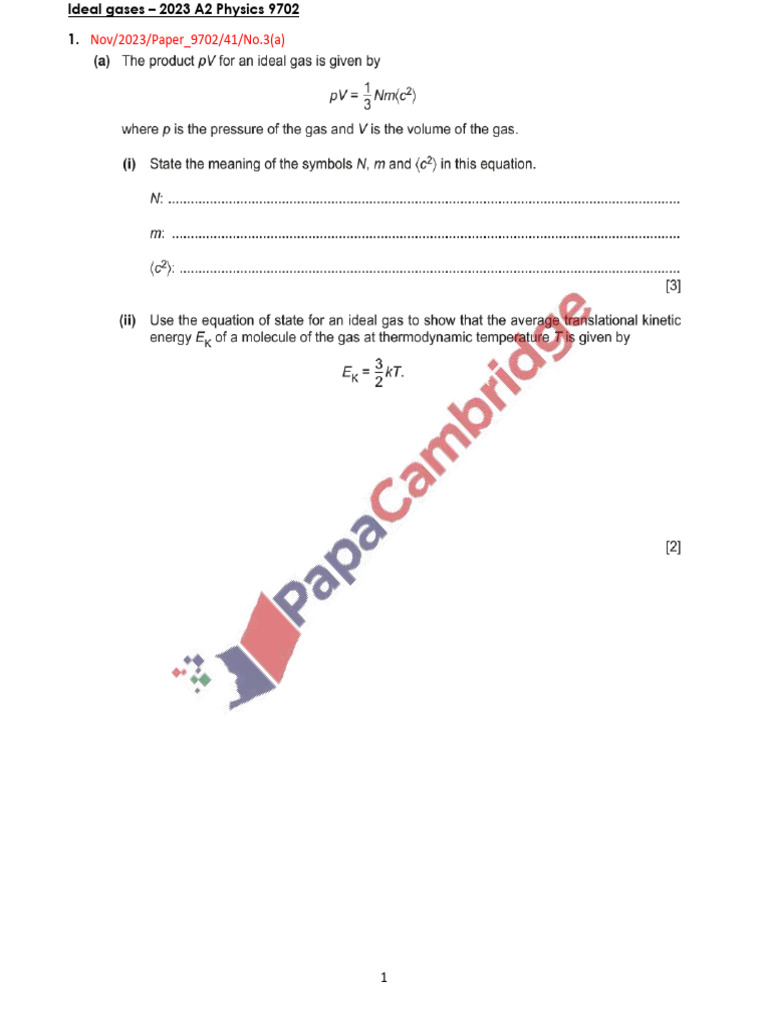 Ideal Gases A2 Physics Exam Questions | PDF