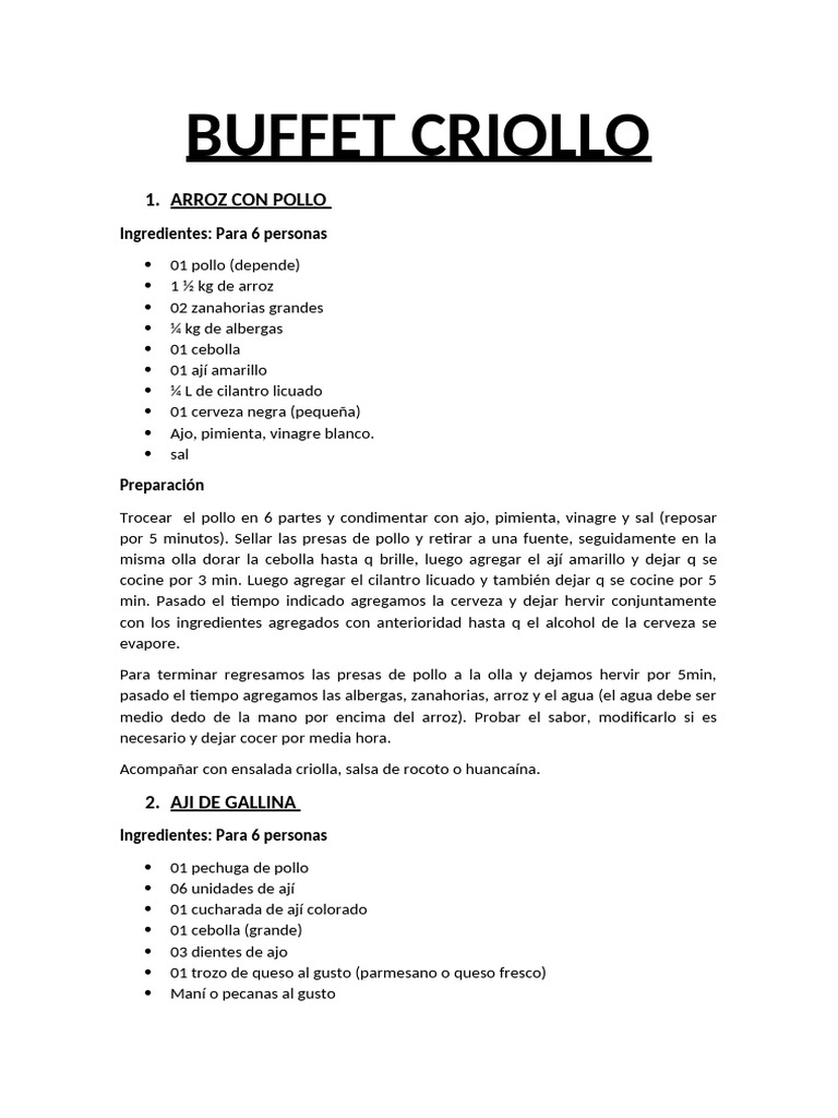 Buffet Criollo | PDF | Cilantro | Salsa
