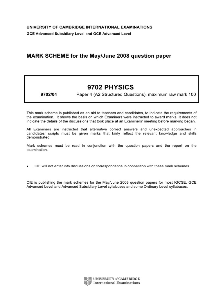 June 2008 MS | PDF | Physical Quantities | Physical Phenomena
