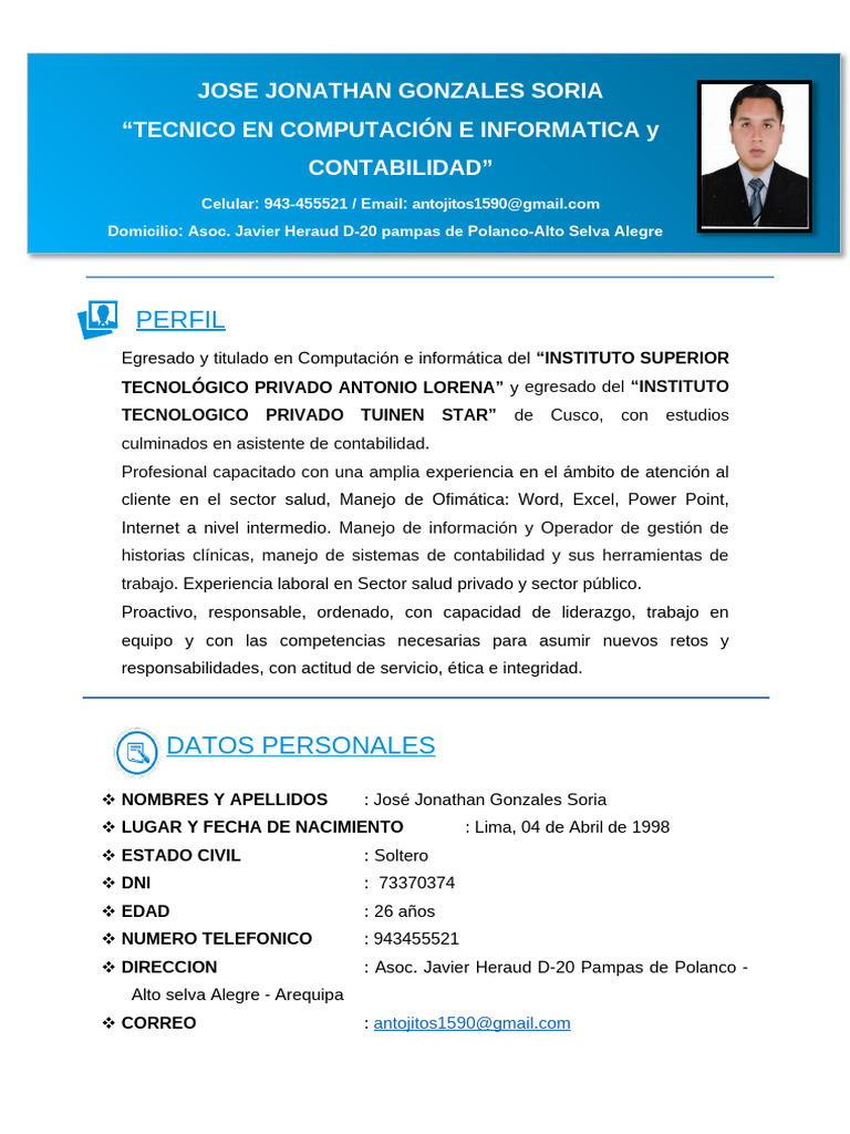 Jose Jonathan CV 2024 | PDF | Historial médico | Hospital