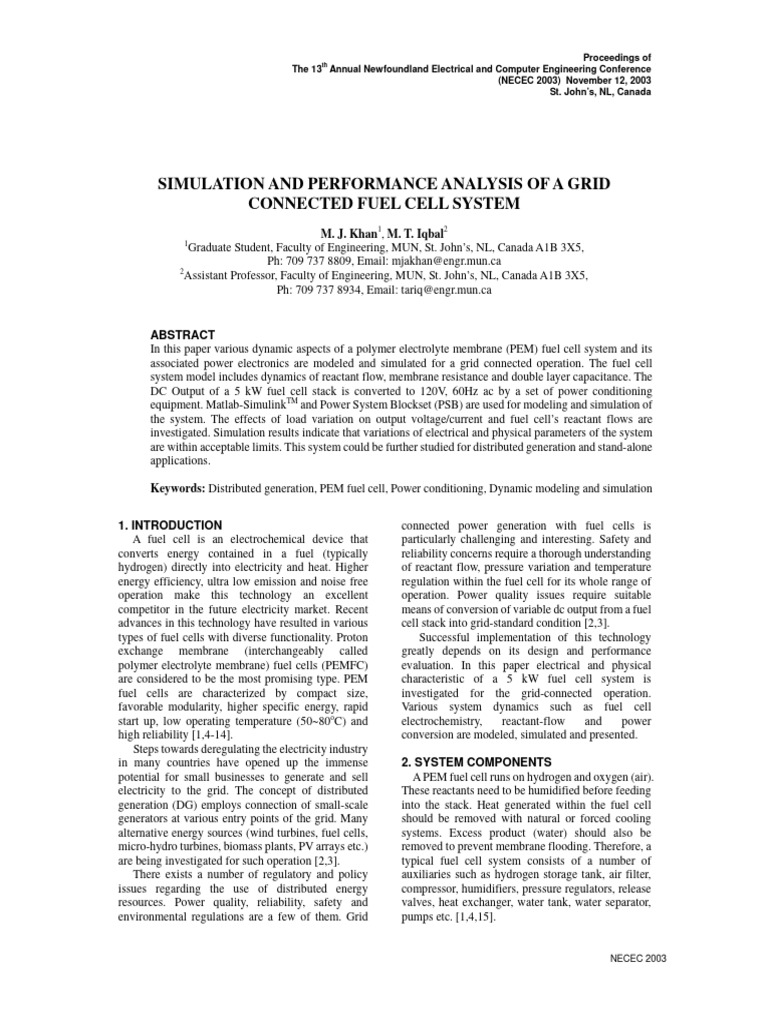 Simulation and Performance Analysis of A Grid Connected Fuel Cell System | PDF | Fuel Cell ...