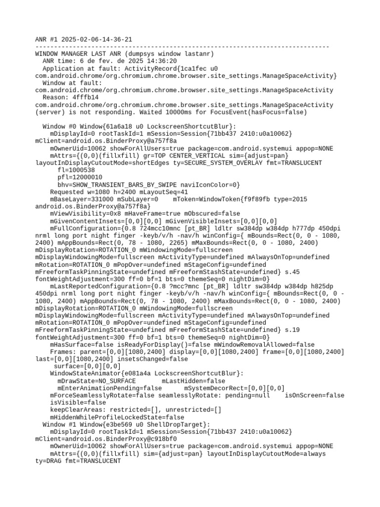 Dumpsys ANR WindowManager | PDF | Human–Computer Interaction | Mobile Software