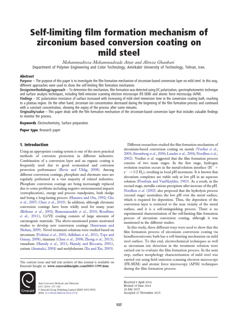 Zirconium Coating Mechanism on Steel | PDF | Corrosion | Atomic Force ...