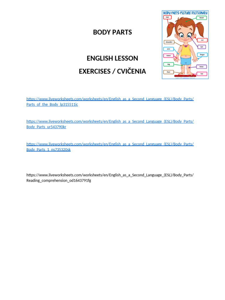 Body Parts ESL Exercises and Lessons | PDF
