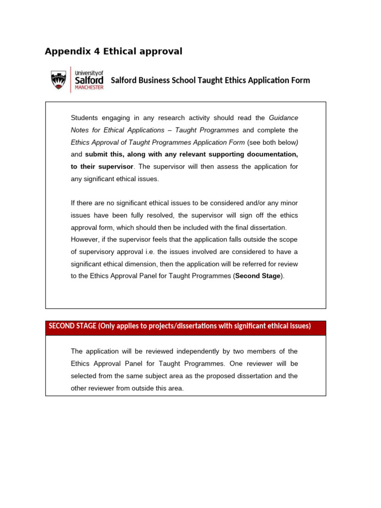 Salford Business School Ethics Approval Guide | PDF | Risk | Thesis