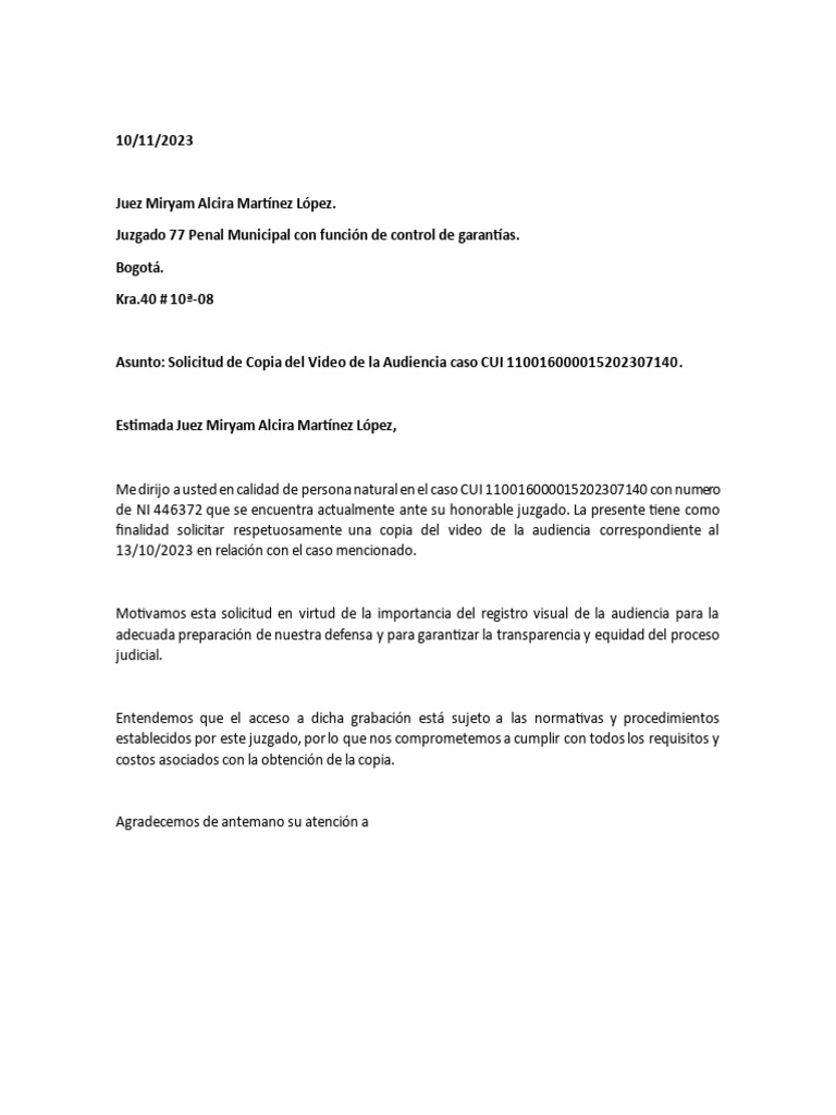 Solicitud de Grabacion de Audiencia | PDF