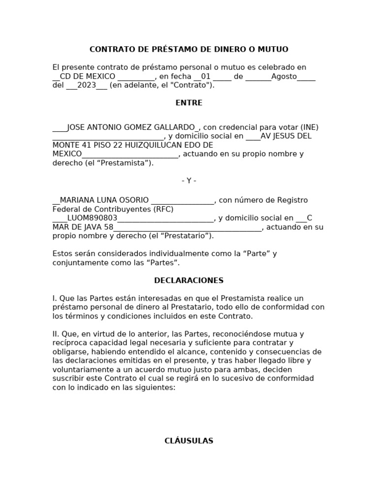 Contrato de Prestamos Antioni | PDF | Préstamos | Interés