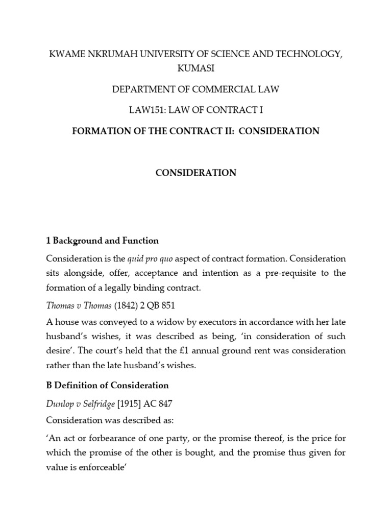 Consideration - Lecture Outline - Eod | PDF | Estoppel | Consideration