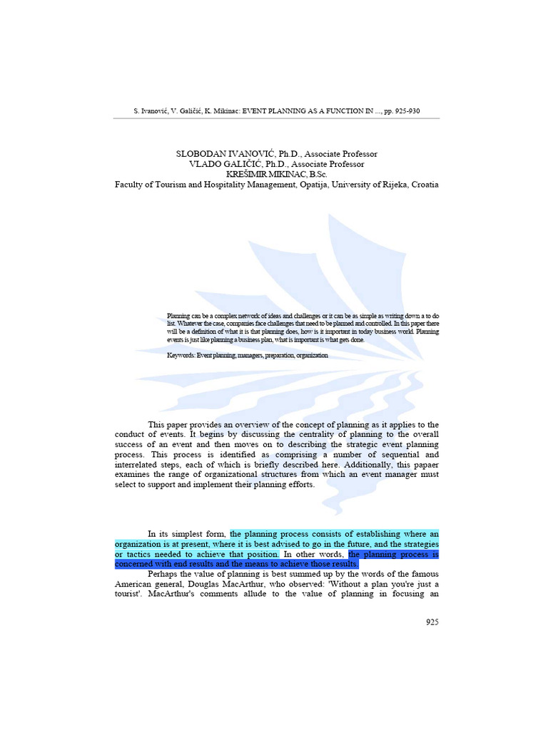 Event Planning in Hospitality | PDF | Organizational Structure | Planning